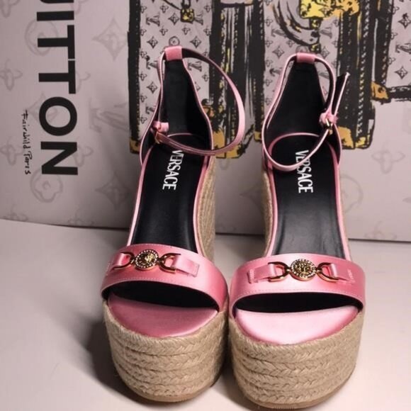Versace | Shoes | New Authentic Versace Satin Wedges Glamorous Crystal ...